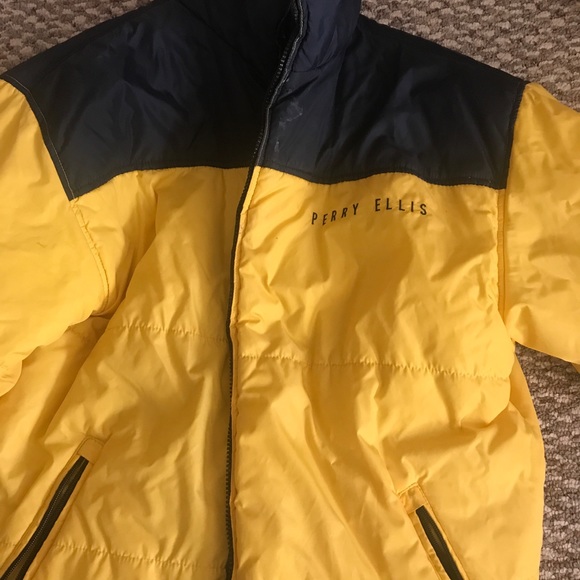 Perry Ellis | Jackets & Coats | Perry Ellis Blue And Yellow Puffer ...